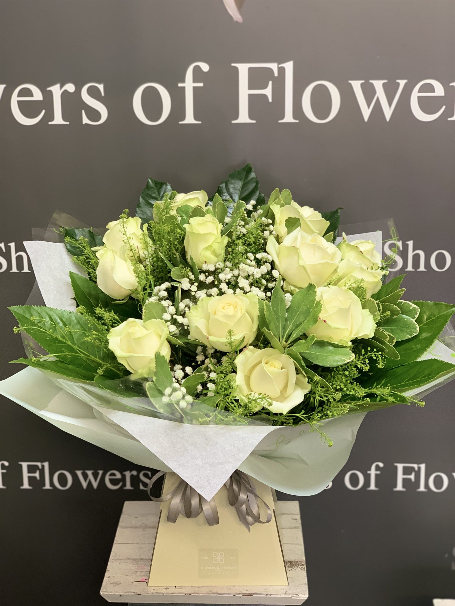 Dozen White Roses | Showers of Flowers